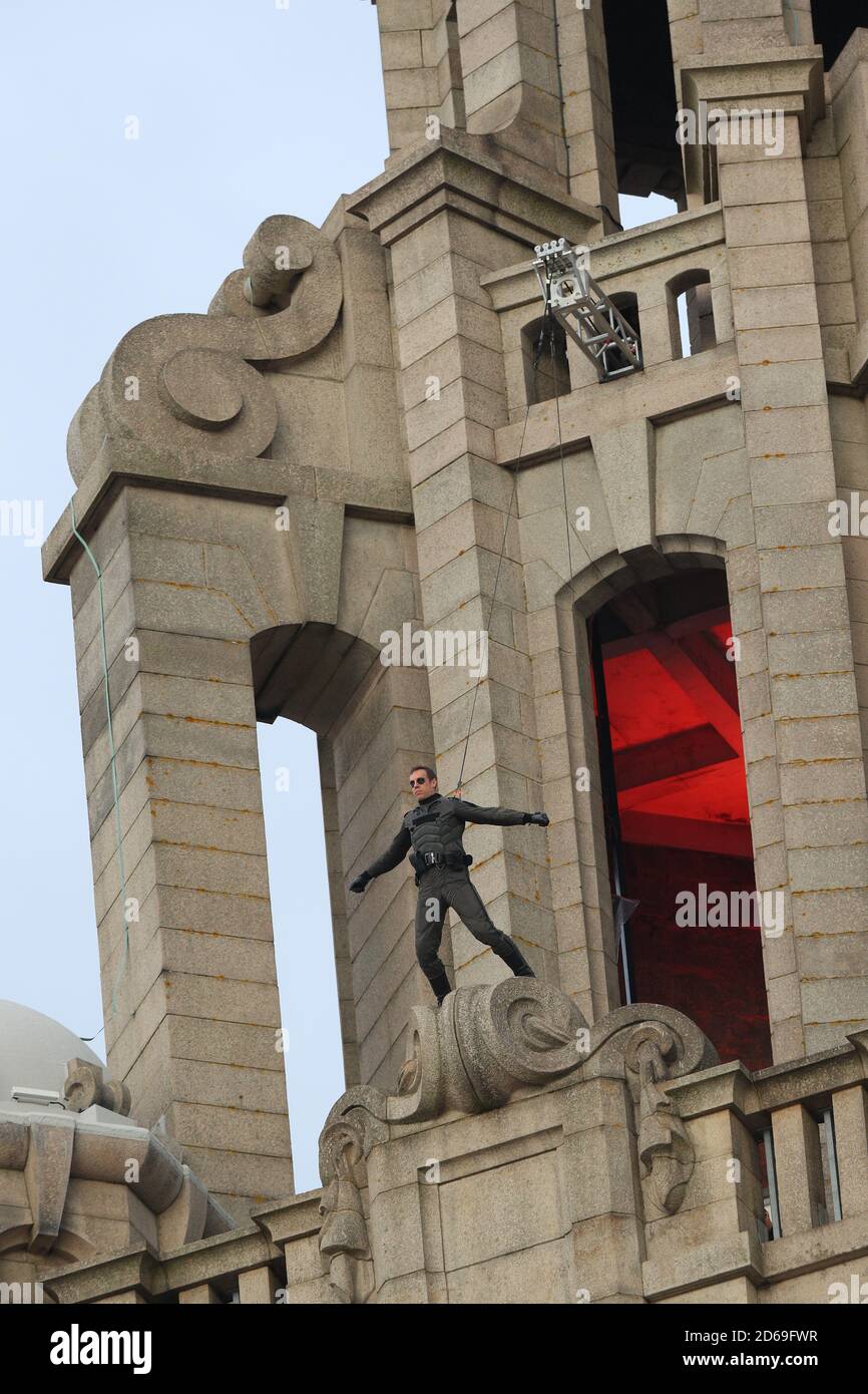 Filming of The Batman on top of The Royal Liver Building in Liverpool ...
