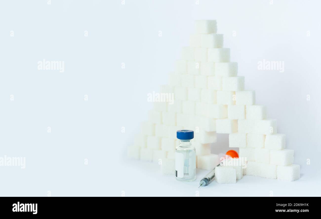 Sugar addiction, insulin resistance, unhealthy diet, sugar cubes ...