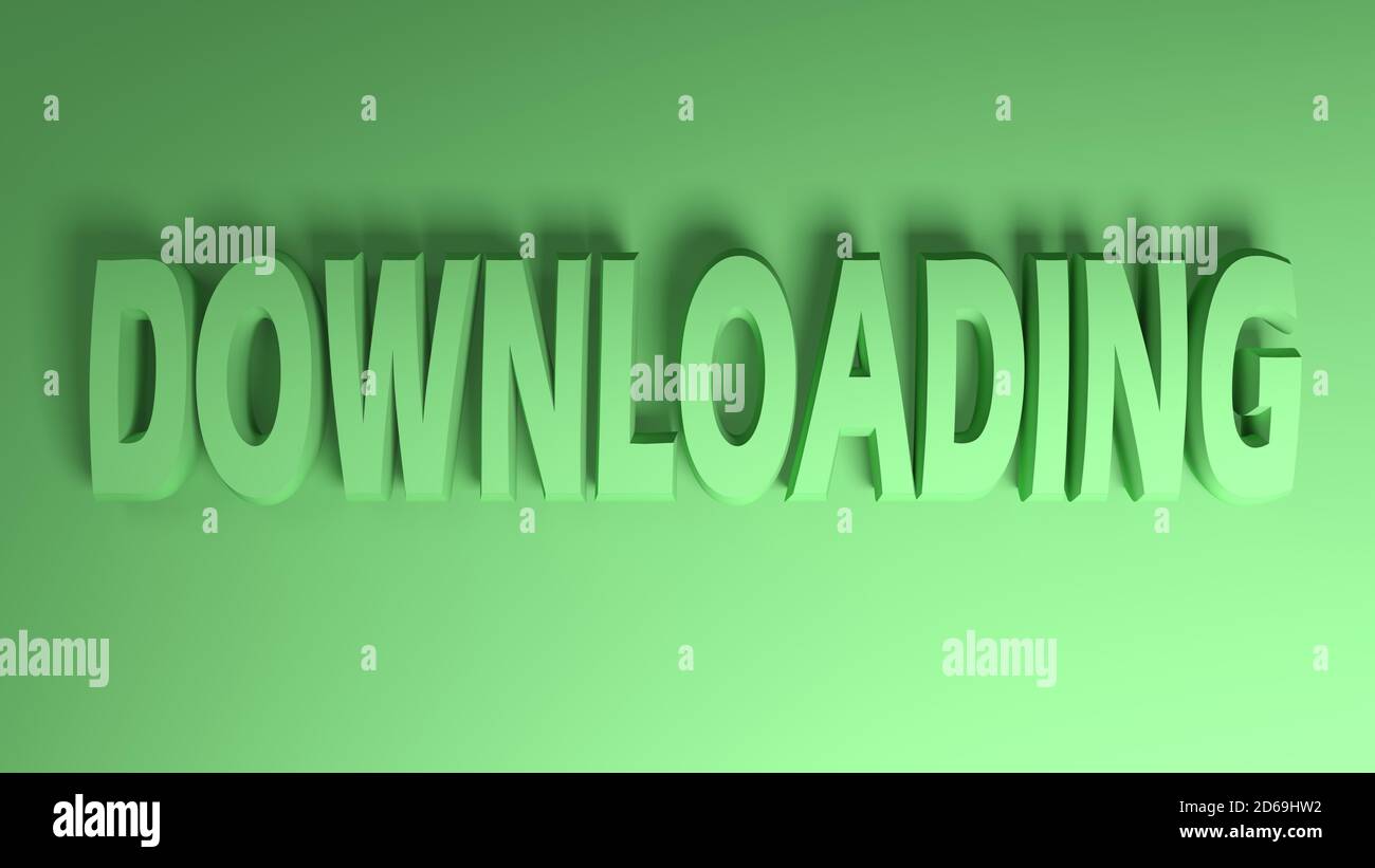 DOWNLOADING write green on green background - 3D rendering illustration ...