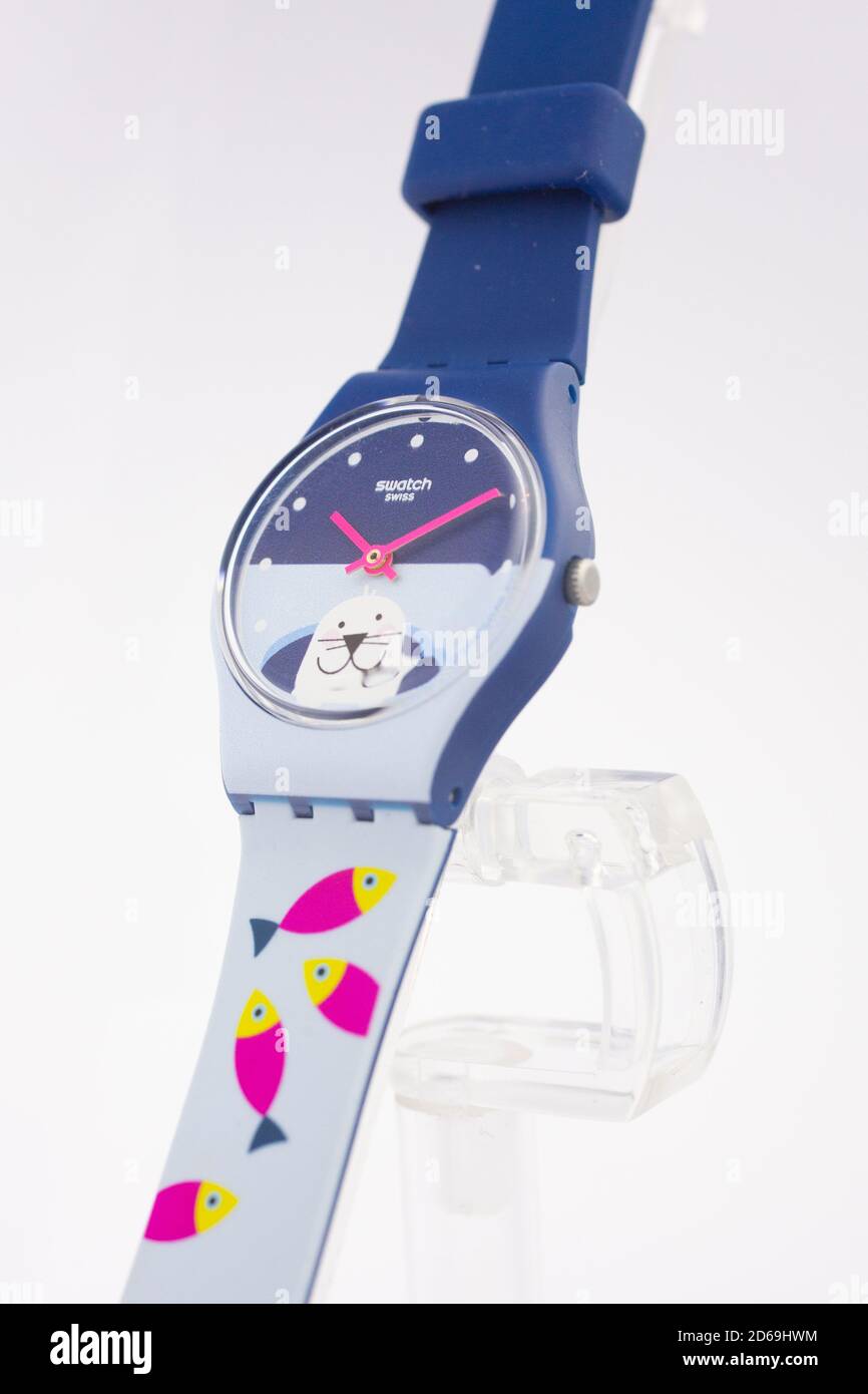 Paris, France 07.10.2020 - Swatch children's watch Polar bear and fish ...