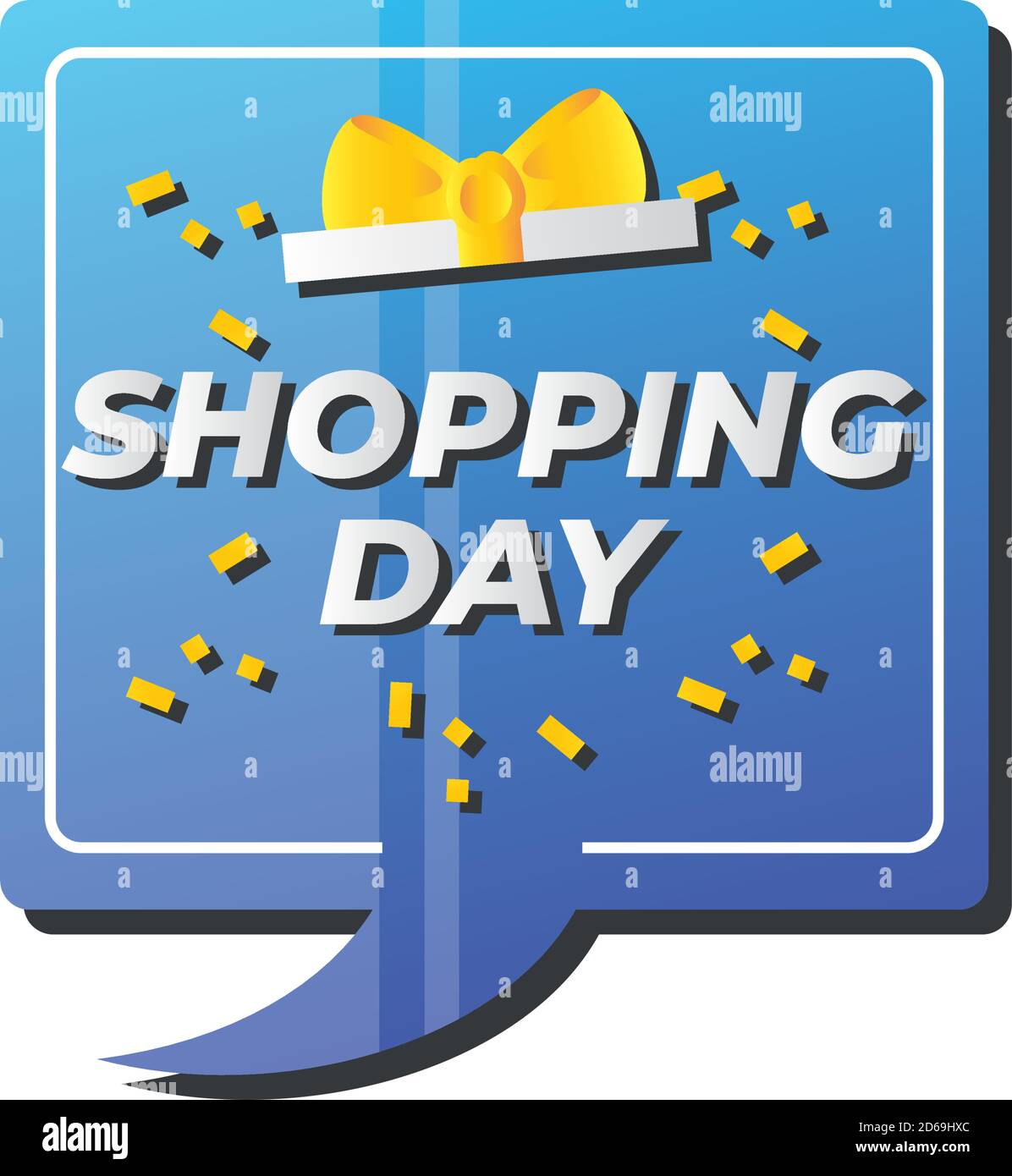 shopping day, speech bubble lettering announce vector illustration ...