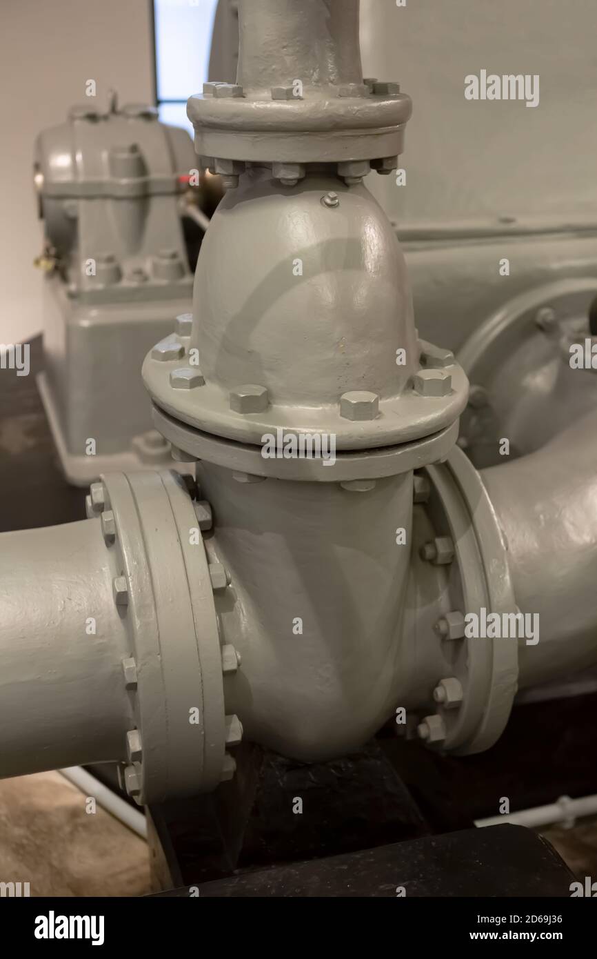 Detailed view of a classic 1934 industrial hydroelectric generator ...