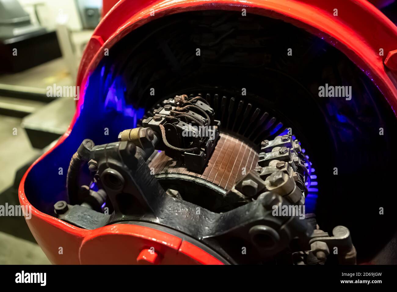 Detailed view of a classic 1934 industrial hydroelectric generator ...