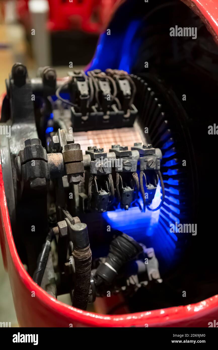 Detailed view of a classic 1934 industrial hydroelectric generator ...