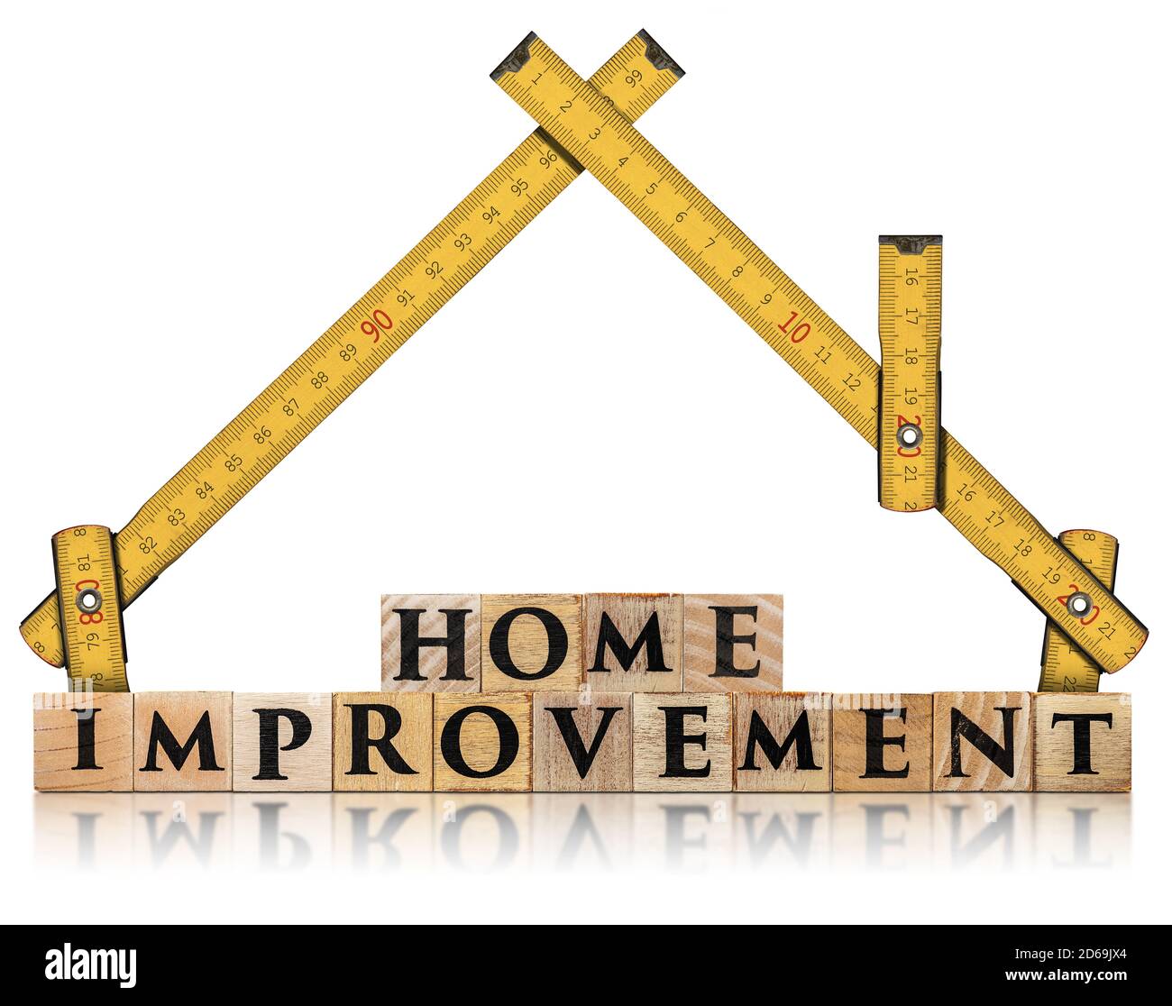 Yellow wooden folding ruler in the shape of a house and the text Home ...