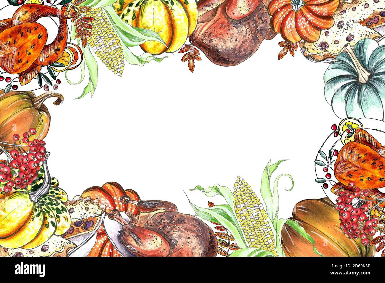 Thanksgiving frame design. Watercolored hand drawn illustration ...