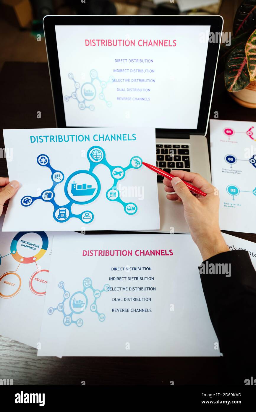 marketing distribution channels plan on office desk Stock Photo - Alamy