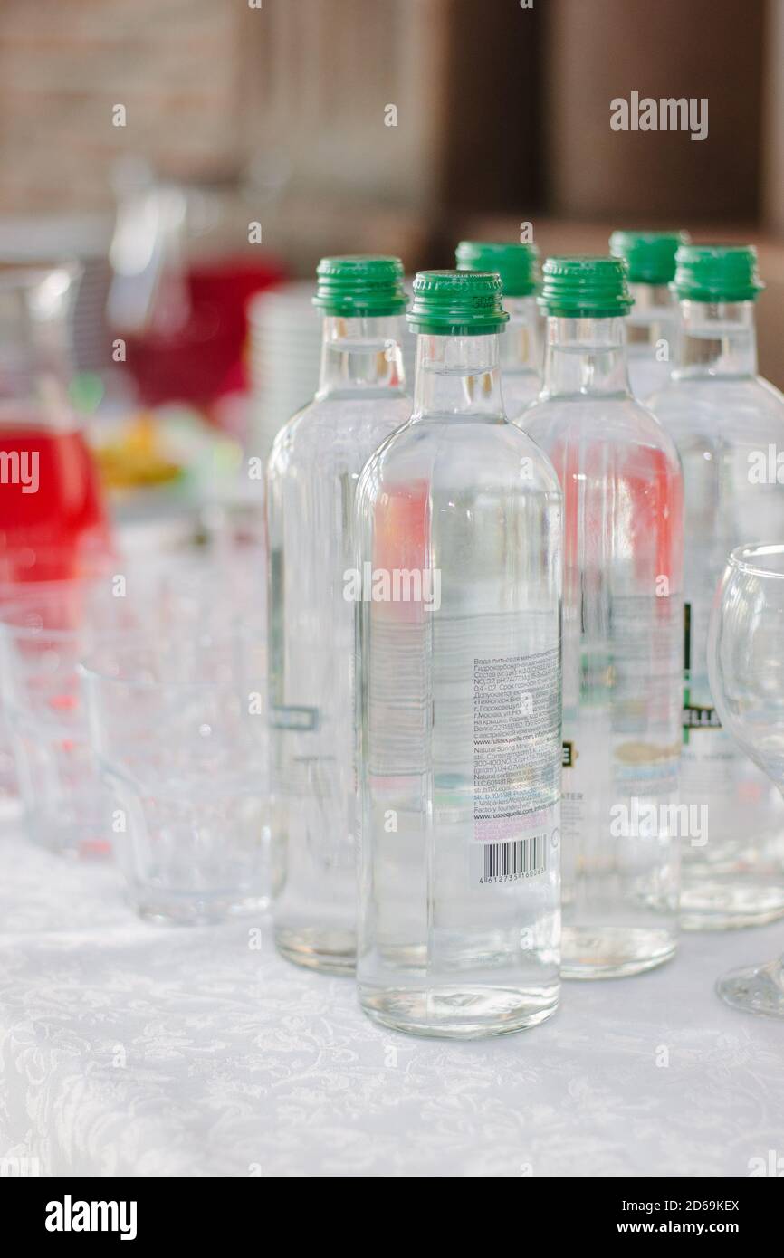 Catering drinks - bottles with clean water at restaurant Stock Photo ...
