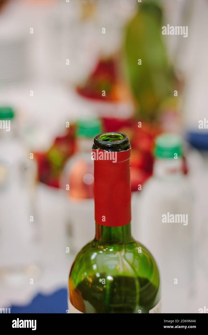 Bottle necks of bottles at the restaurant Stock Photo - Alamy