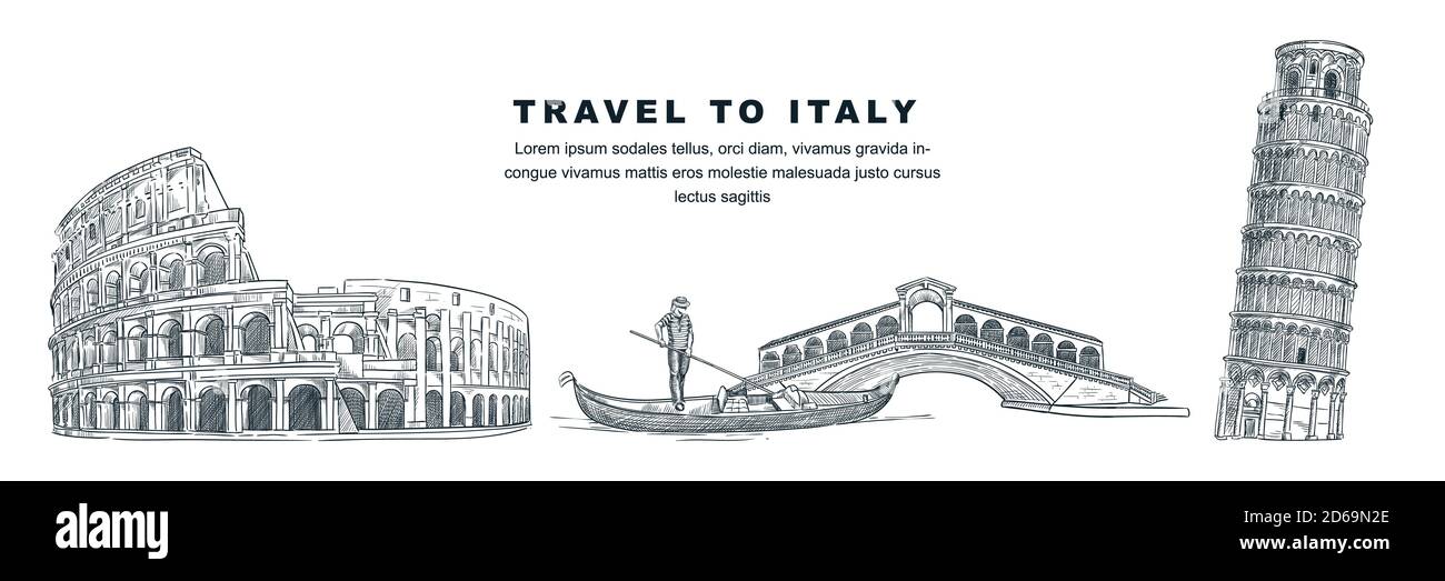 Travel to Italy hand drawn design elements. Vector sketch illustration ...