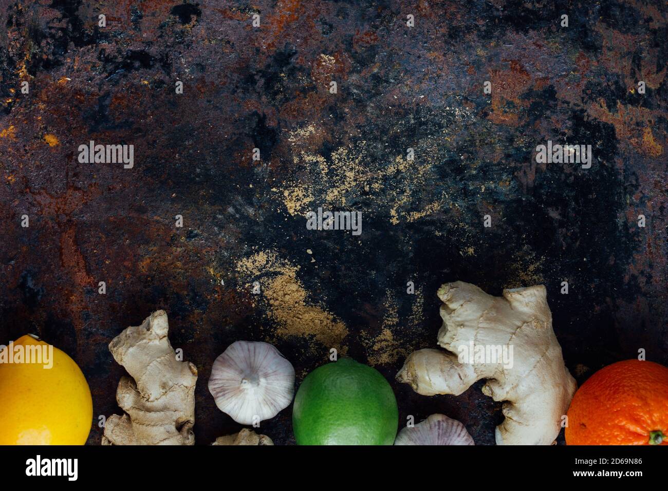 citrus fruits with garlic and ginger. Frame border Stock Photo - Alamy