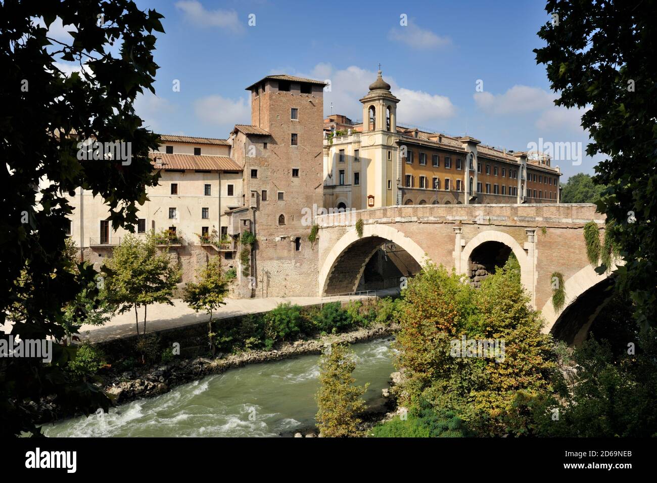 italy, rome, tiber river, isola tiberina, pons fabricius, ponte ...