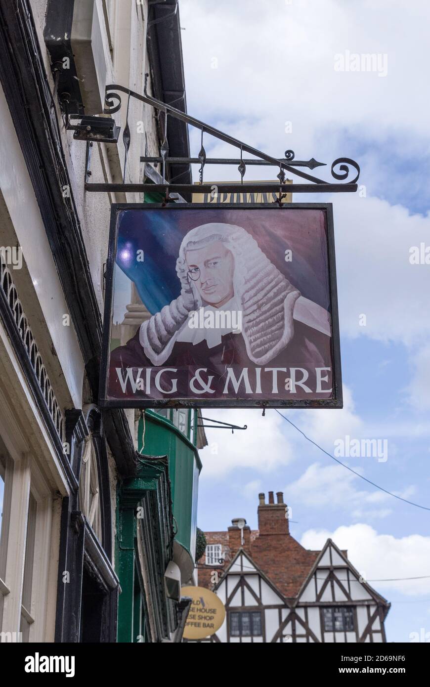 Pub sign for the Wig and Mitre, a traditional pub on Steep Hill ...