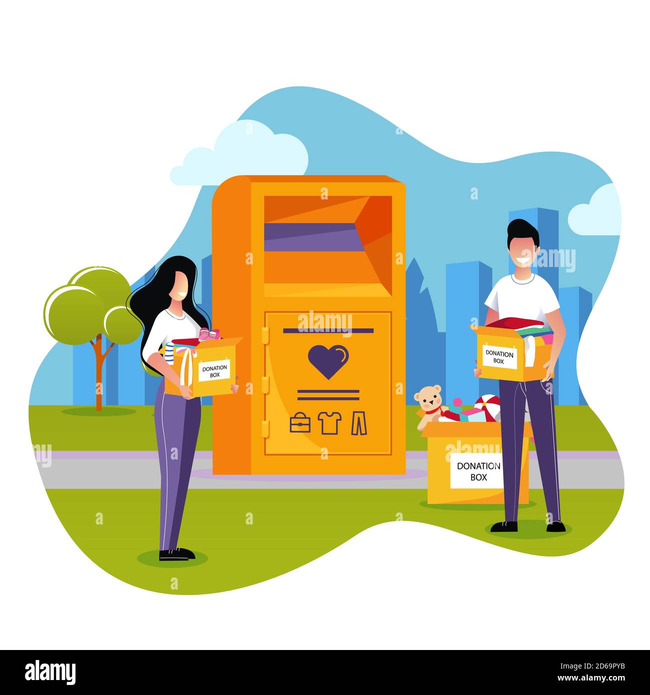 Clothes donations and charity concept. Vector flat cartoon illustration ...