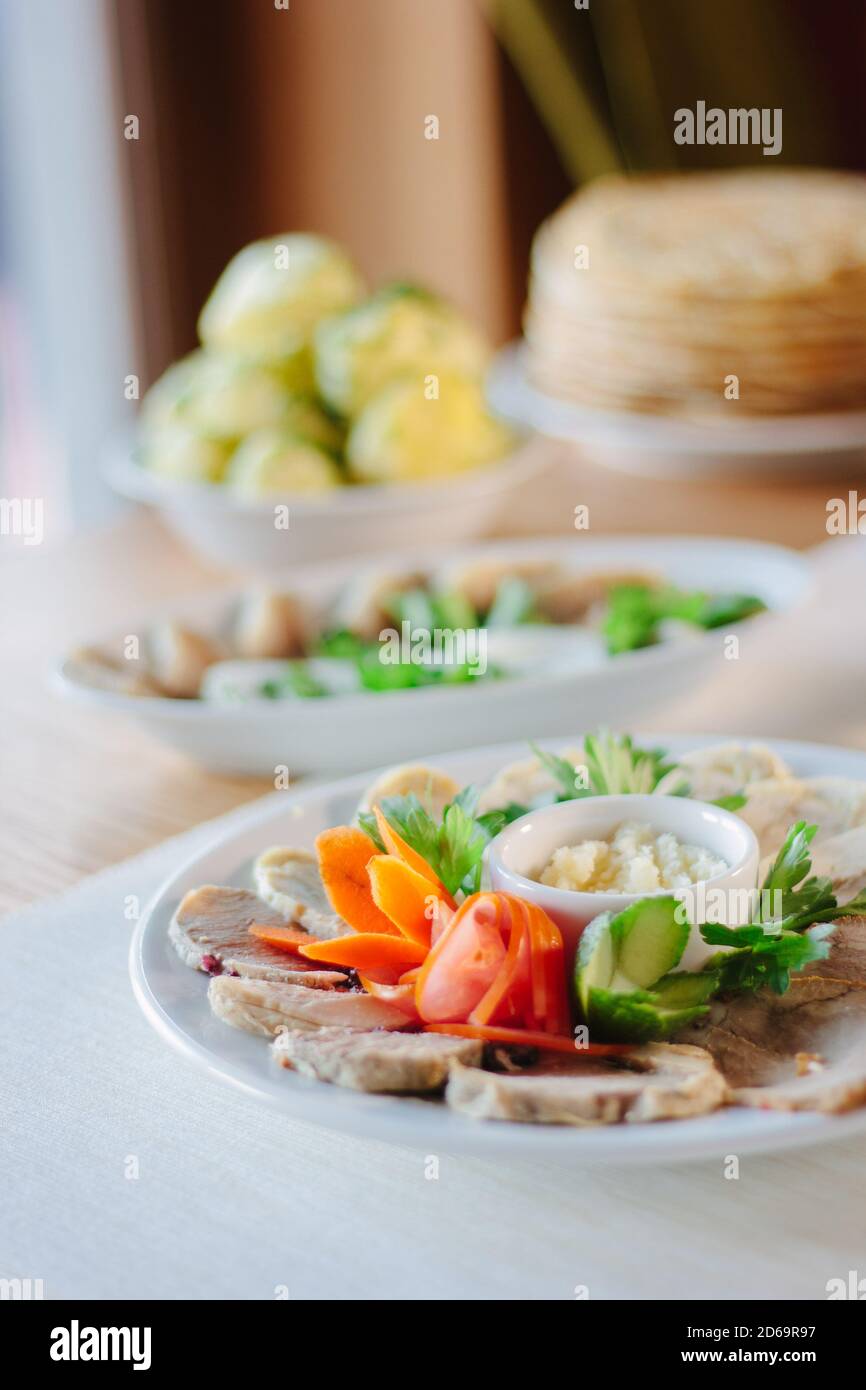 Catering table at restaurant with nice delicios food Stock Photo - Alamy