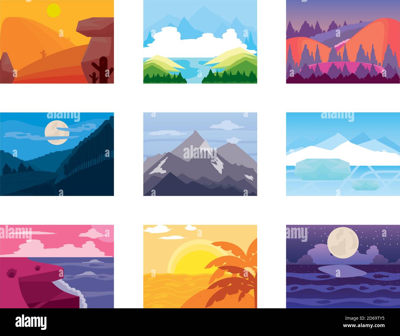 landscape different weather winter summer scenery icons vector ...