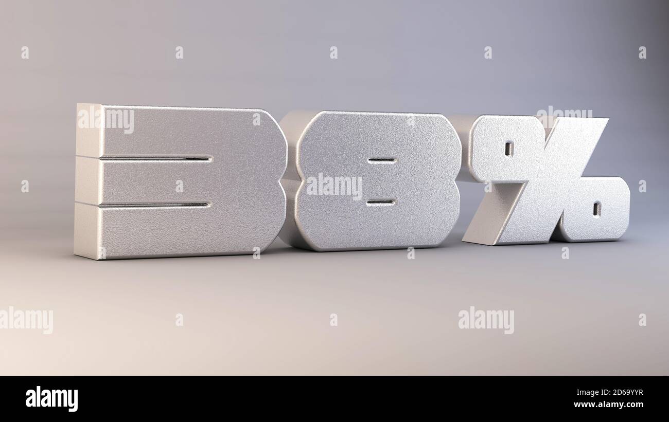38 percent 3d metal text isolated on white, 3d render illustration ...