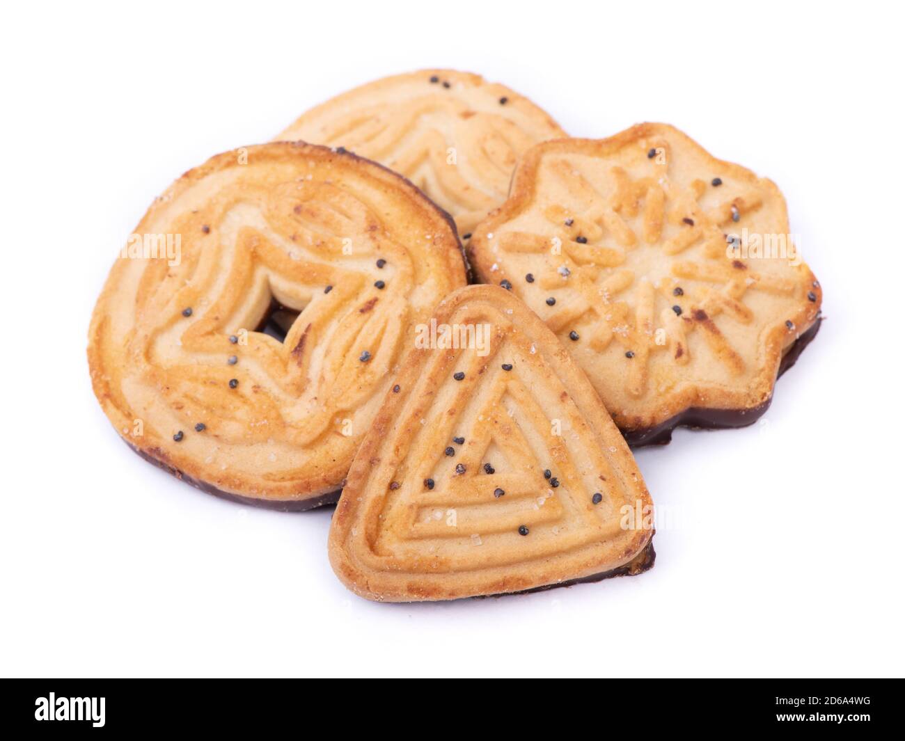 Group of different shape cookies with poppy and sugar isolated over ...