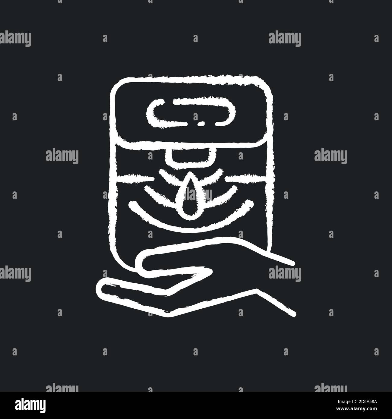 Automatic hand sanitizer dispenser chalk white icon on black background ...