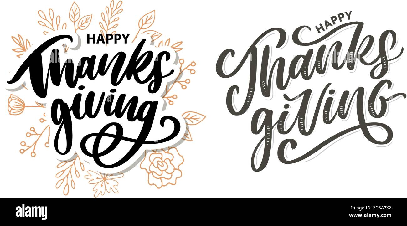 happy thanksgiving lettering calligraphy text brush vector Stock Vector Image & Art - Alamy
