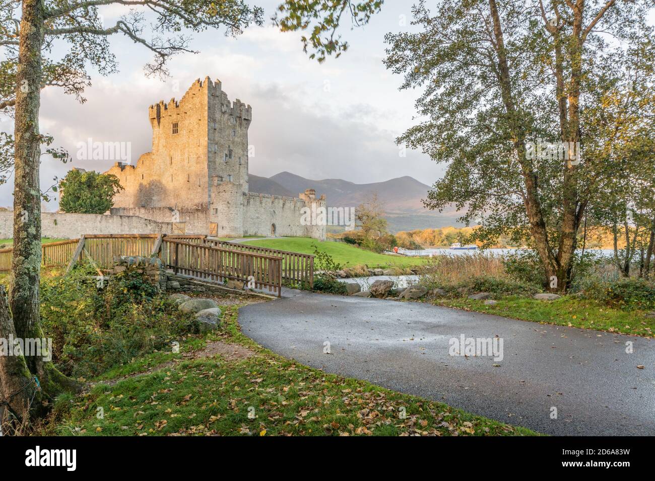 View of Ross Castle on shore of Lough Leane in Killarney National Park ...