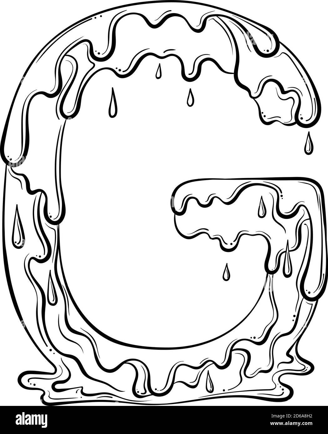 Letter G with flow drops and goo splash. Dripping liquid symbol. Vector ...