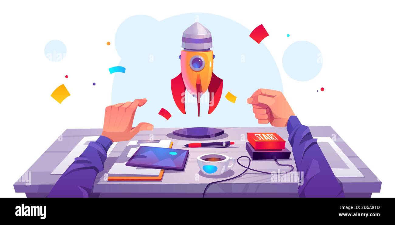 Startup success, launch business project. Vector cartoon illustration ...