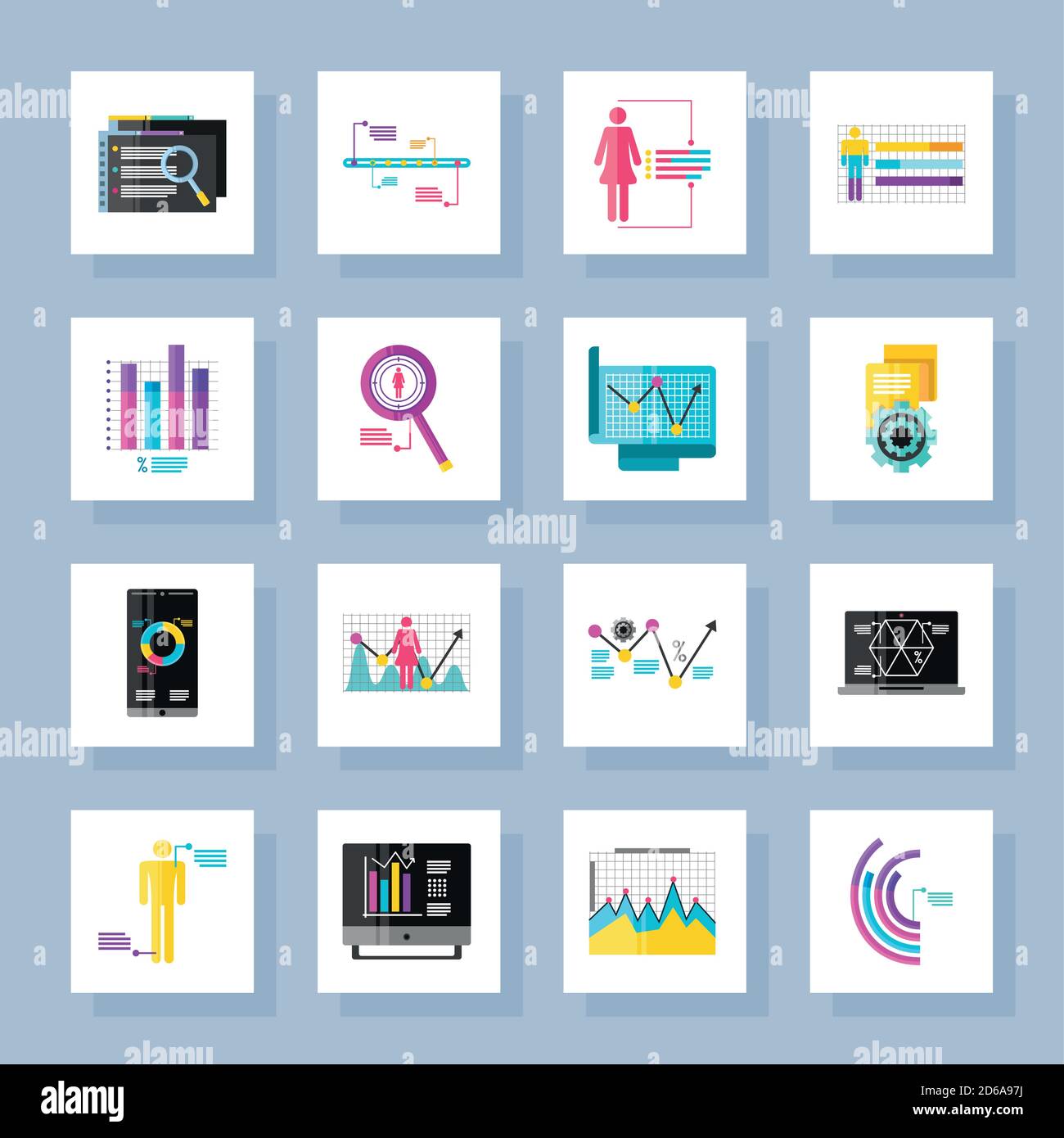 data analysis, icons collection technology diagrams planning business ...