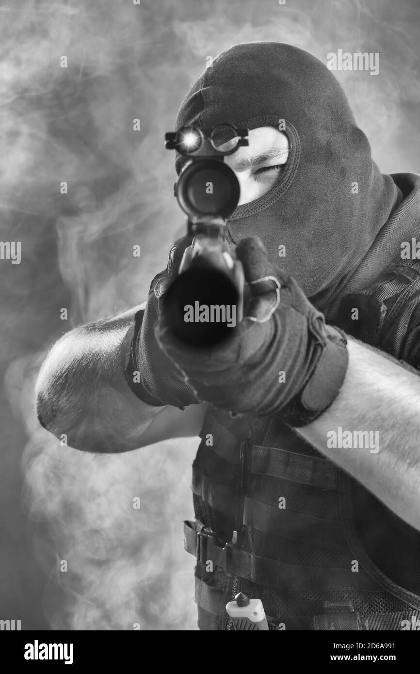 Army concept soldier on Black and White Stock Photos & Images - Alamy