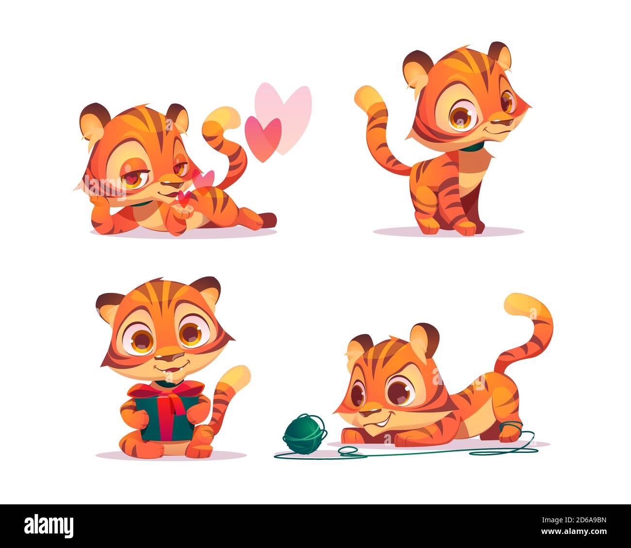 Cute baby tiger character in different poses. Vector set of cartoon ...