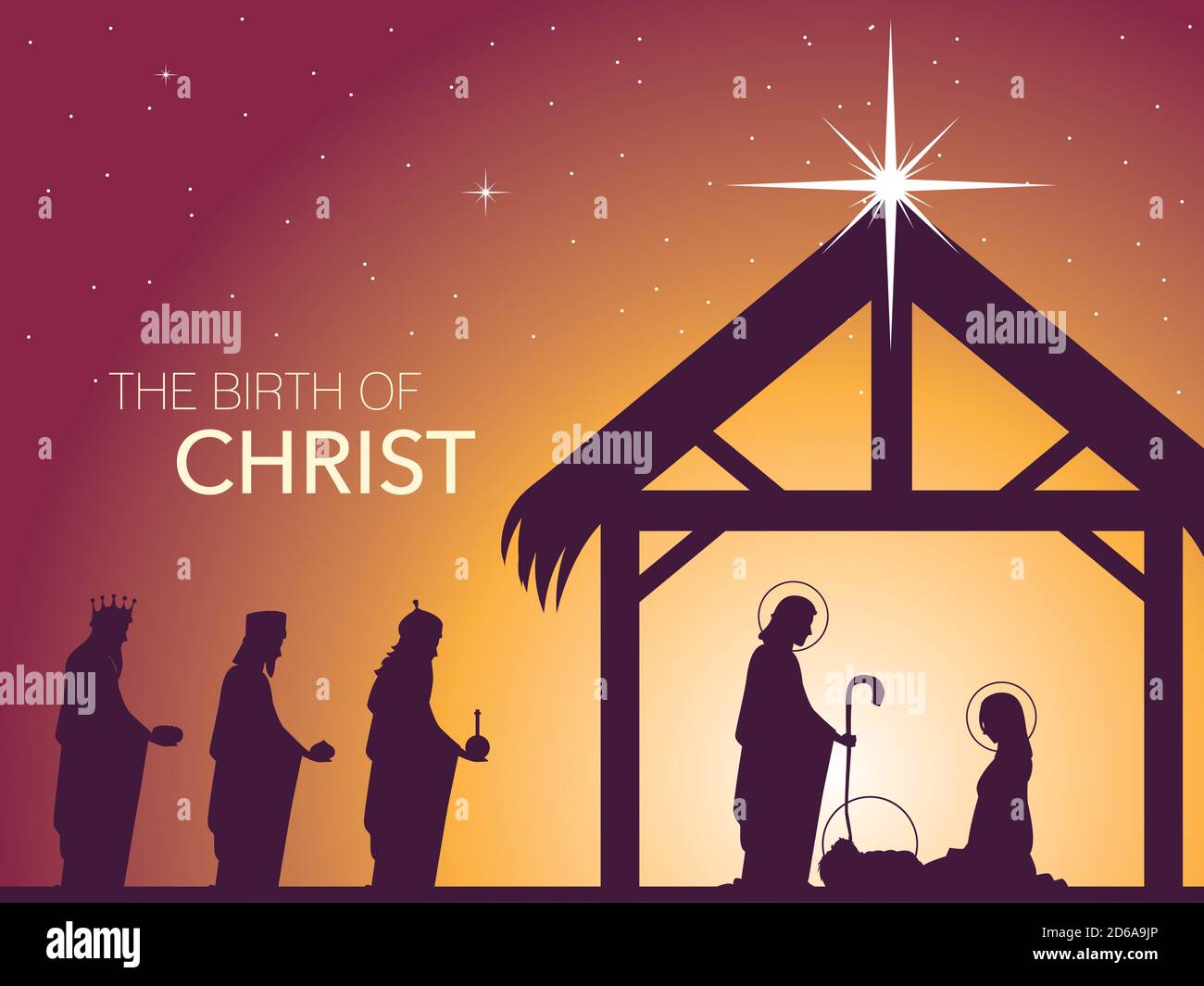 nativity, manger scene holy family three wise men and star vector ...