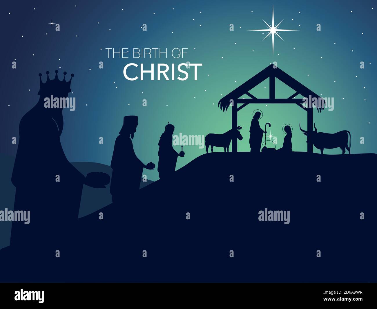 nativity, traditional celebration manger with holy family and three ...