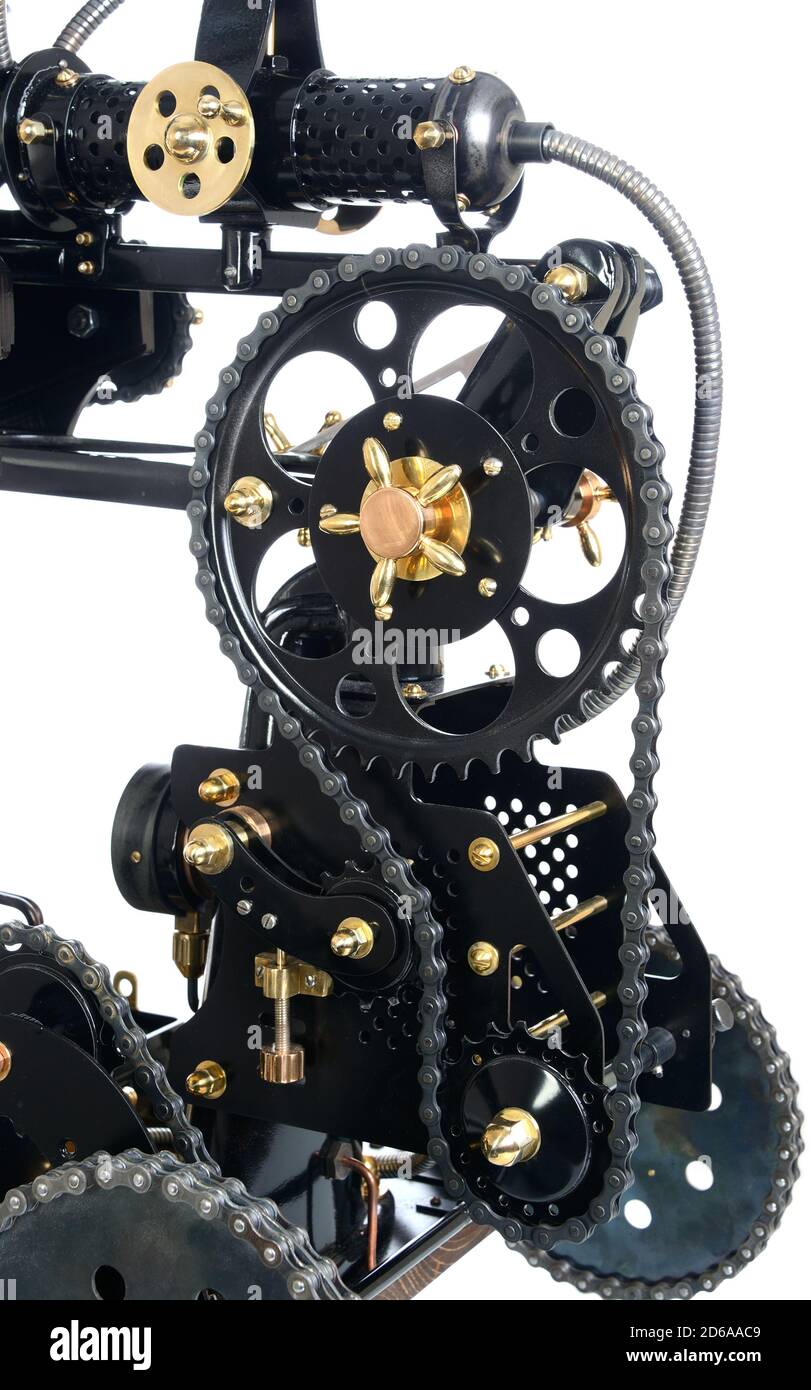 Chain drive: black chain on black gears. On a white background Stock ...