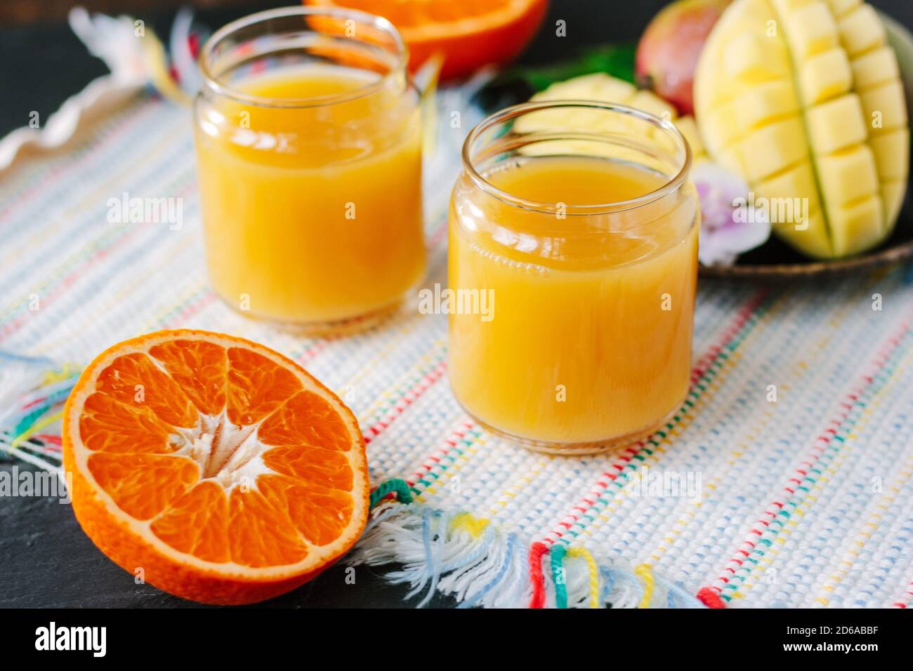 Mango and orange detox juice made from fresh fruits Stock Photo - Alamy