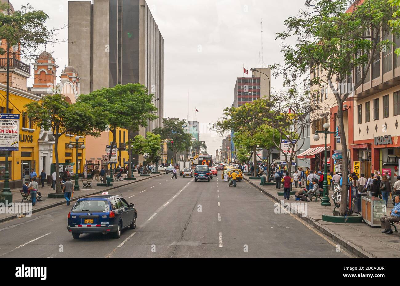 Lima, Peru - December 4, 2008: Look through wide, 4-lane, corredor road ...
