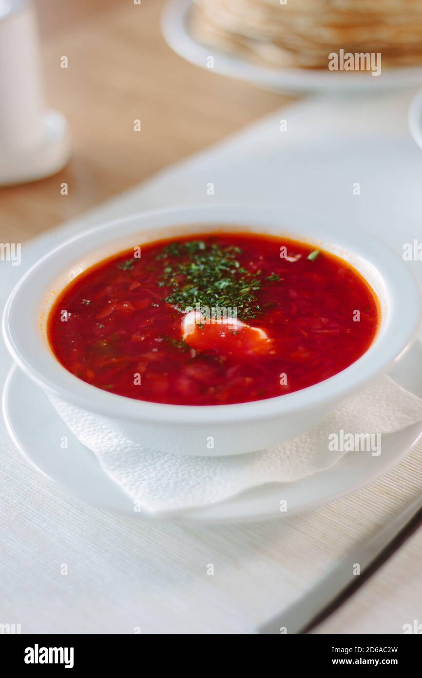 Beautiful ukranian borscht at cafe or restaurant Stock Photo - Alamy