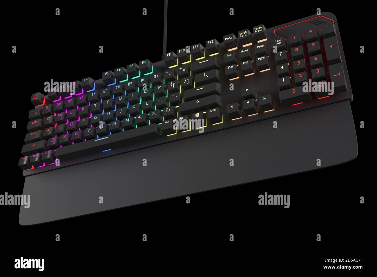 Black computer keyboard with rgb color isolated on black with clipping ...