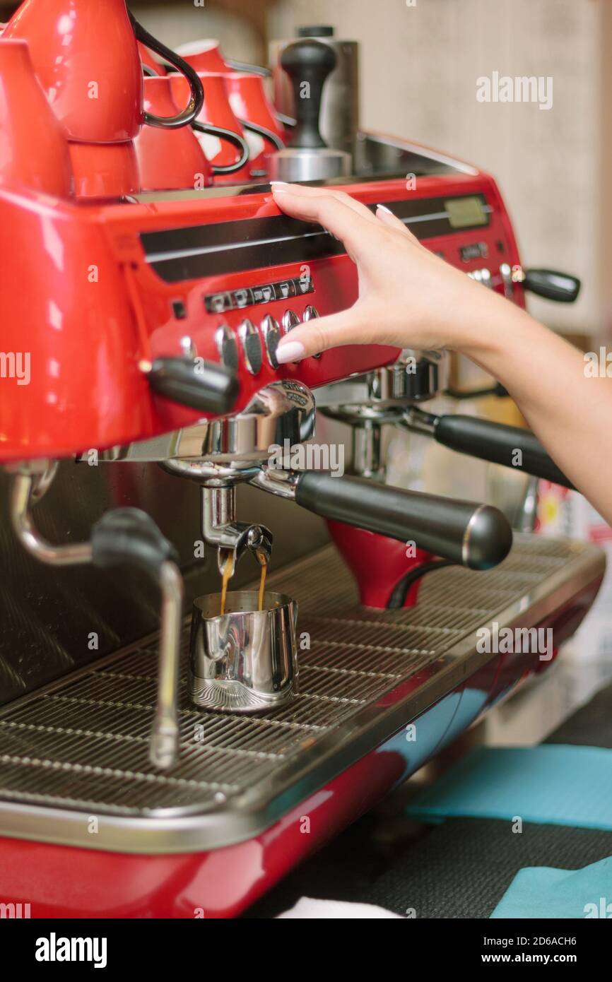 Process of making coffee drink by barista Stock Photo - Alamy