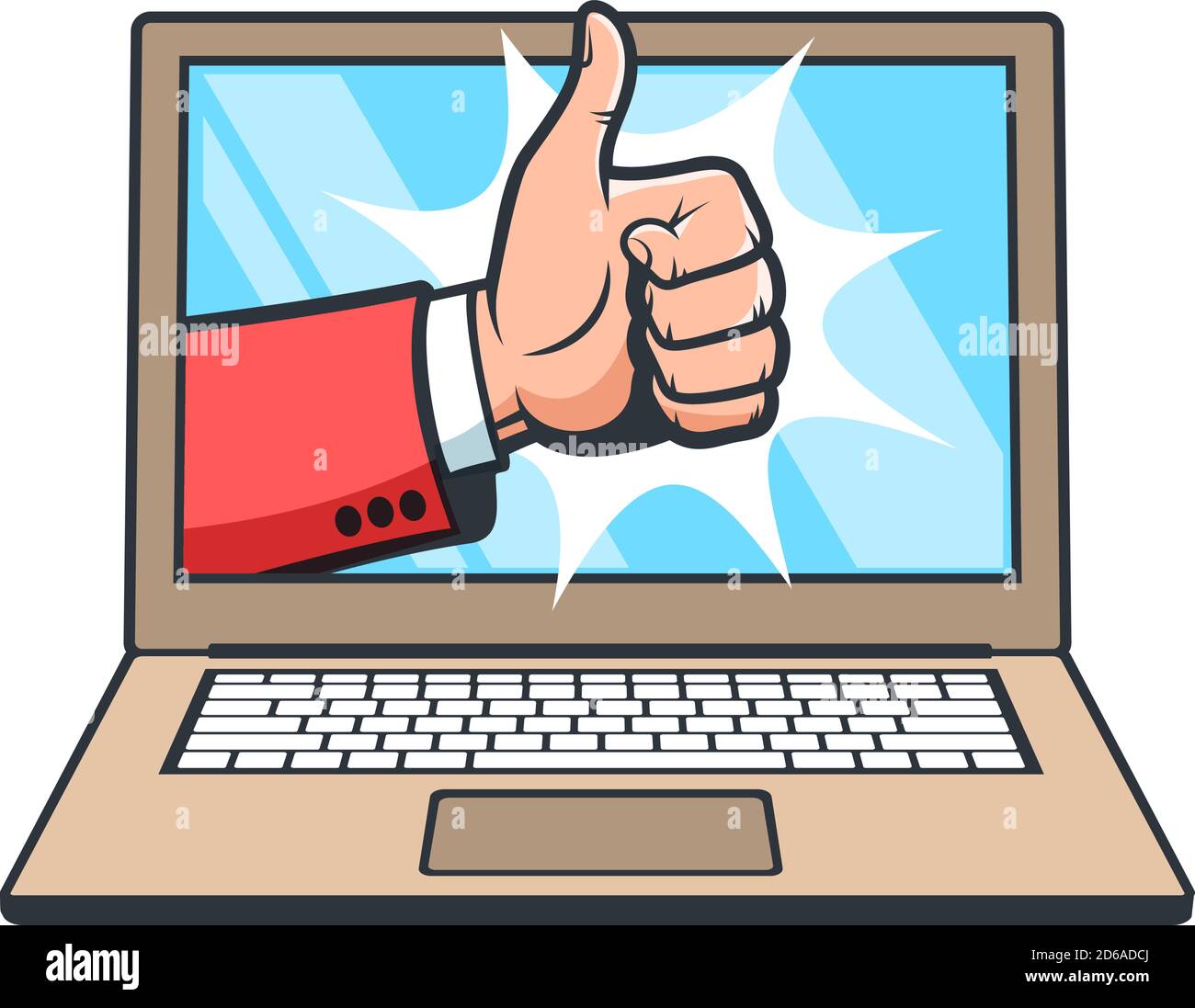 Thumb up on laptop screen . Ok sign on computer display Stock Vector ...