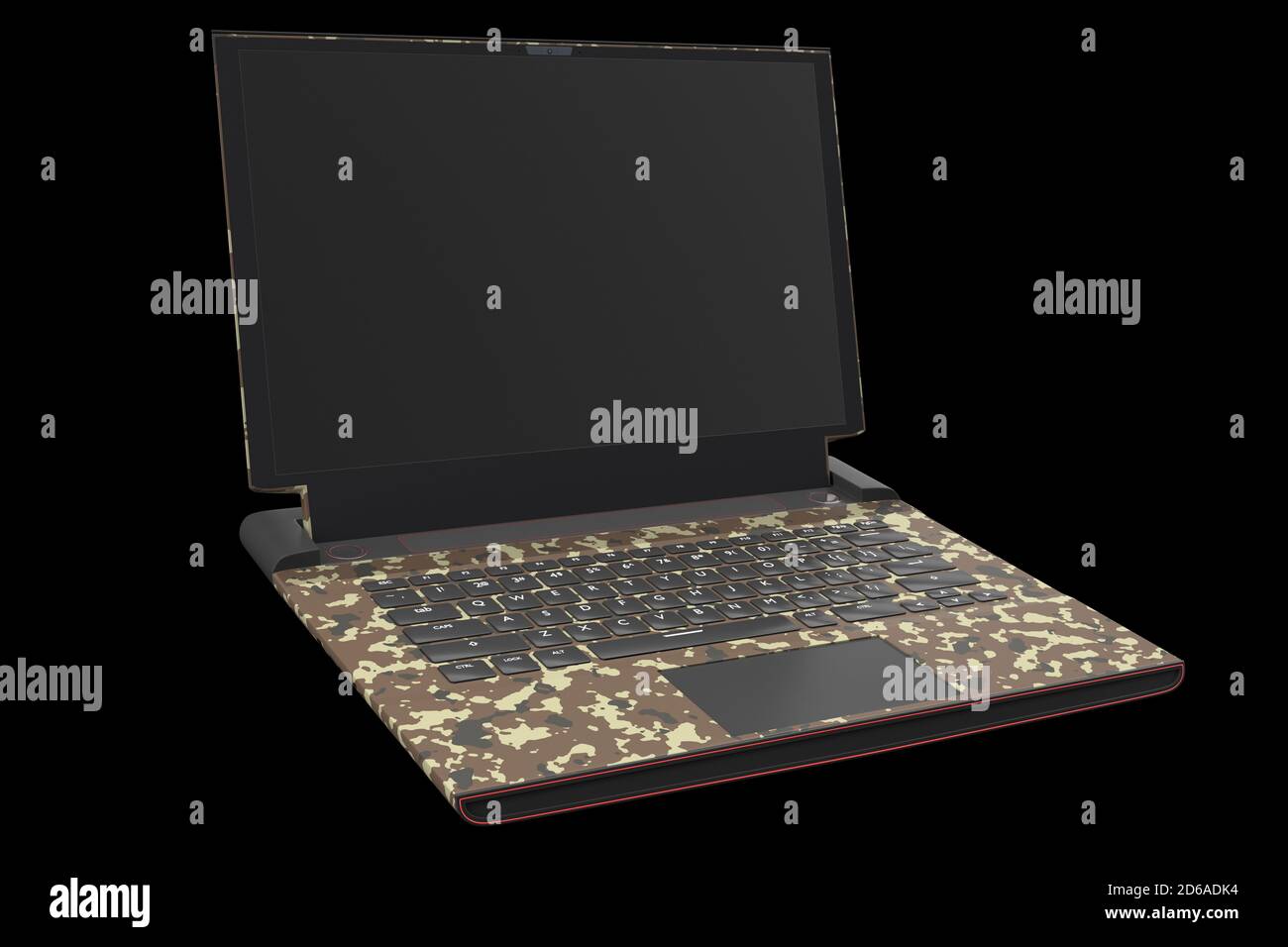 3d rendering of modern gaming laptop with rgb lights isolated on black ...