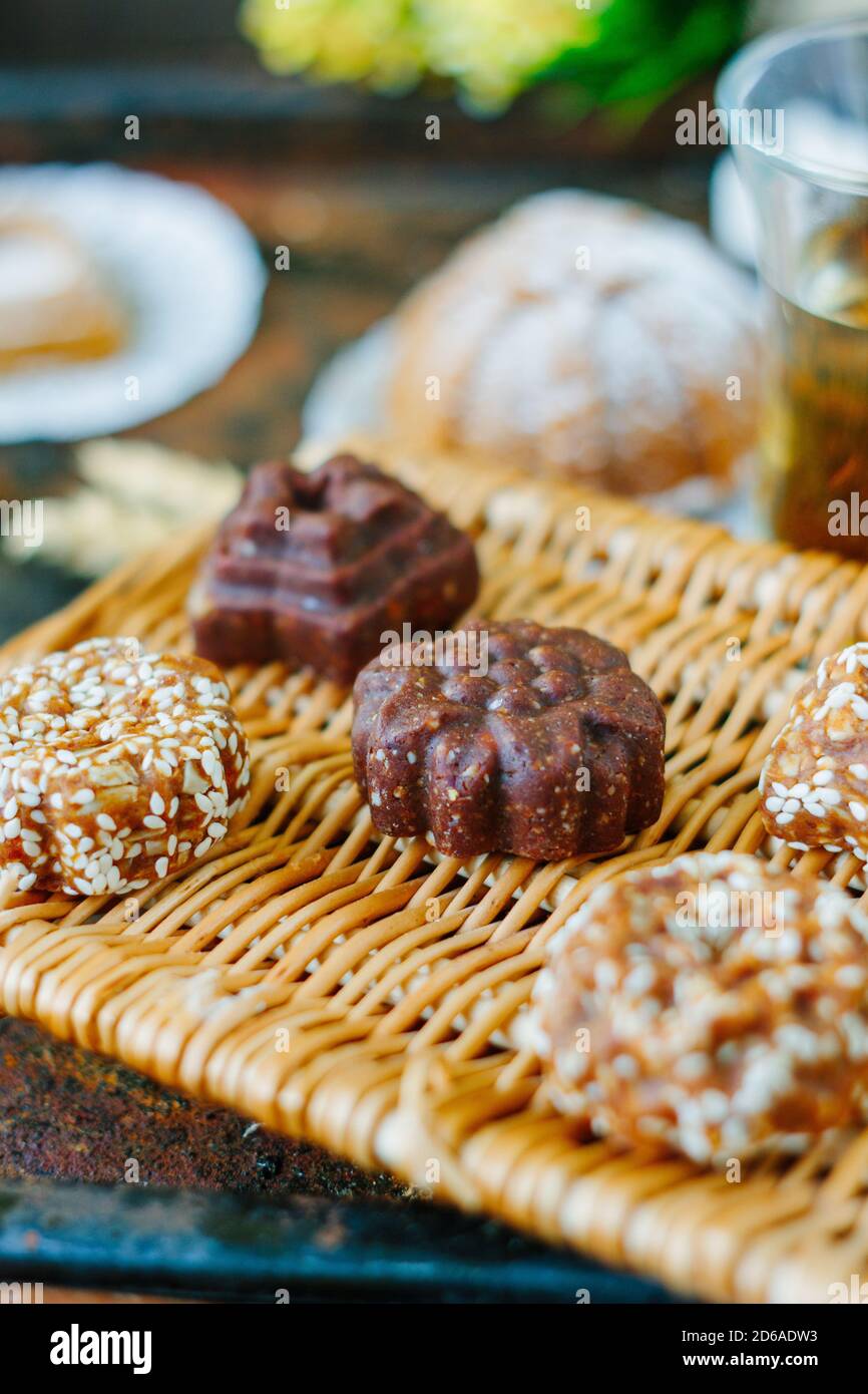 Raw sweet candies on yellow surface, vegetarian candy Stock Photo - Alamy