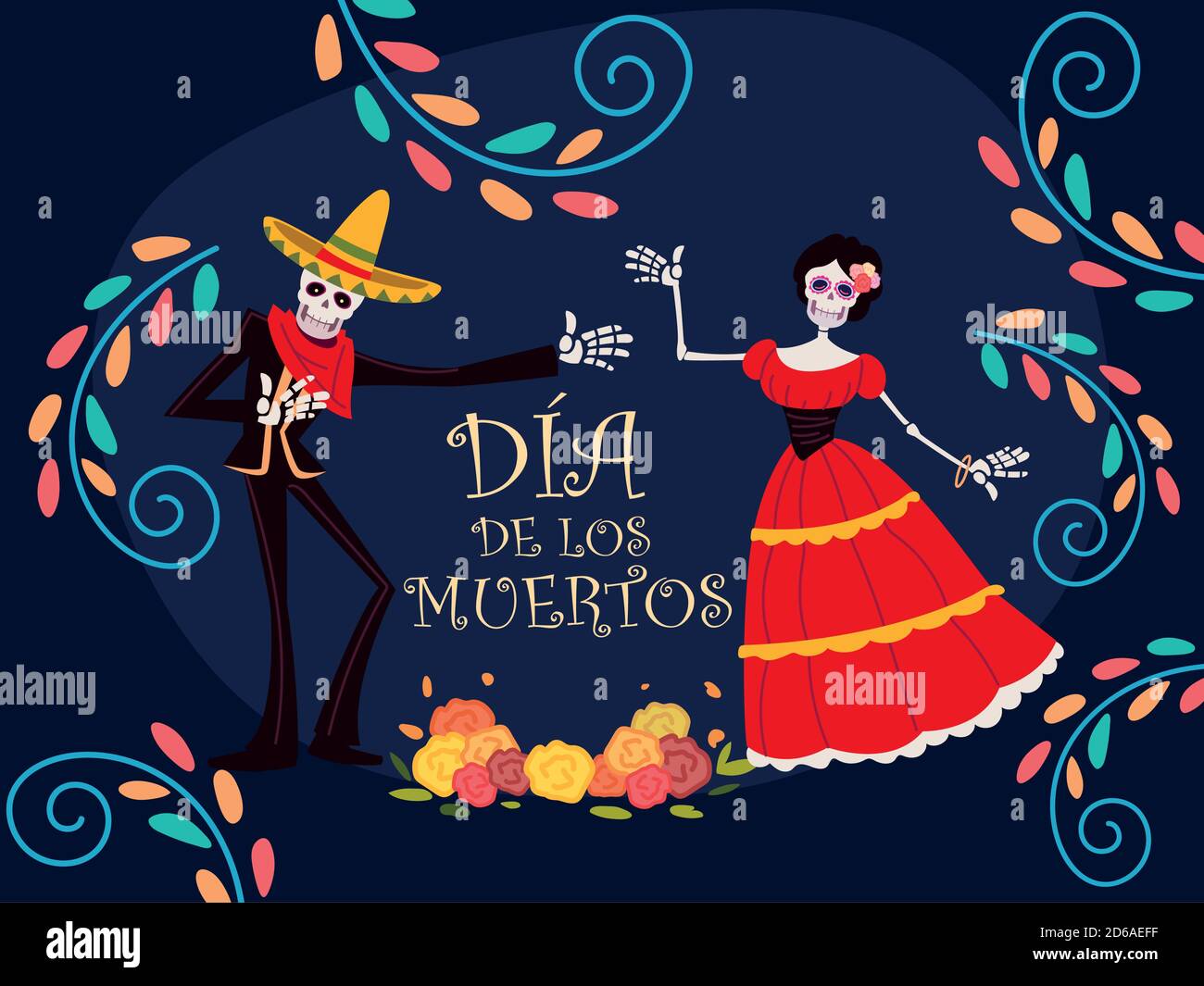 day of the dead, mexican catrina skeleton and flowers decoration ...