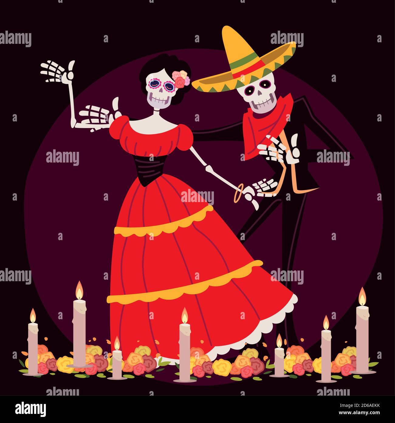 day of the dead, catrina and skeleton with costume mexican celebration ...