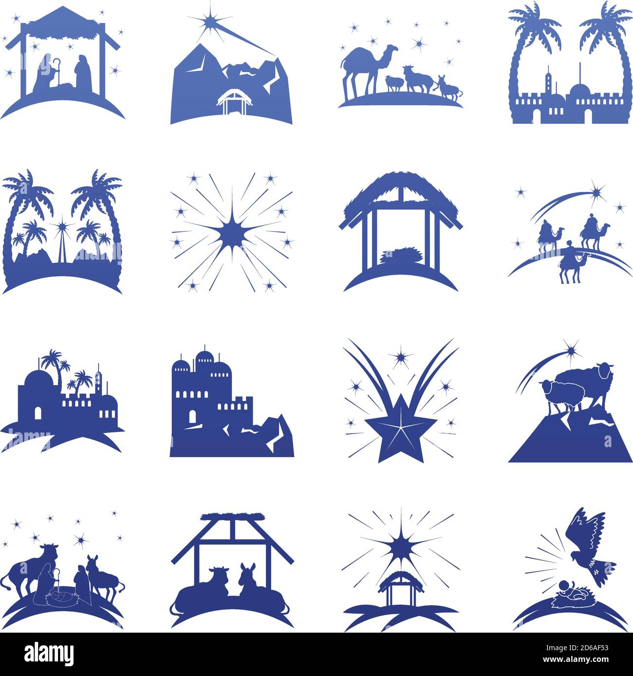 nativity, traditional celebration catholicism collection icons vector ...
