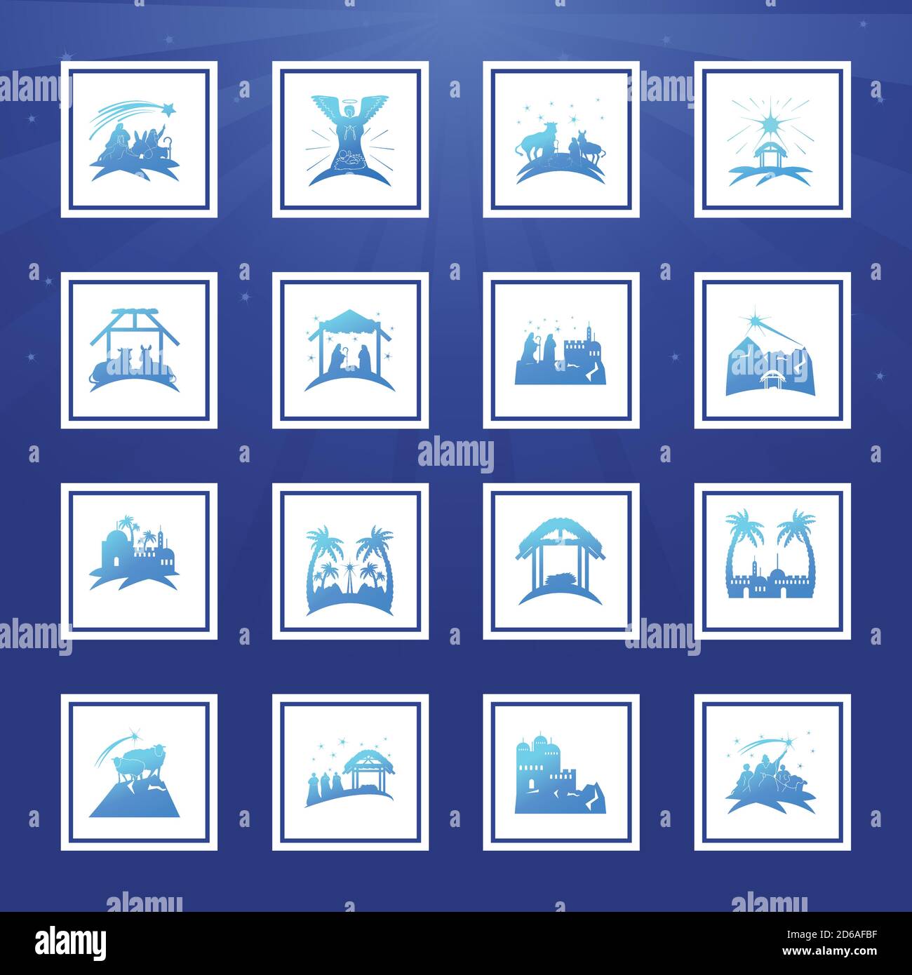 nativity, traditional celebration religious, set of icons square style ...