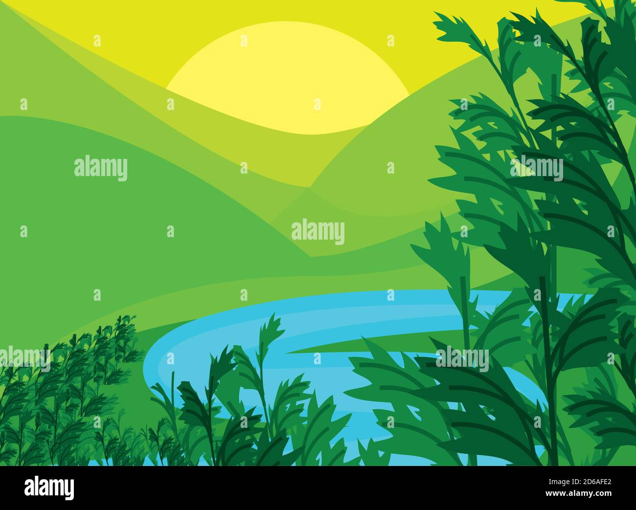 landscape valley river mountains forest foliage nature vector ...