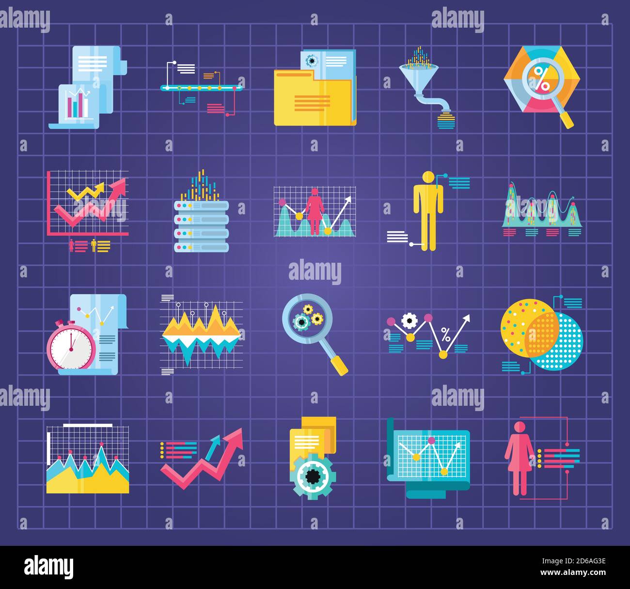 data analysis, set icons planning presentation report charts file ...