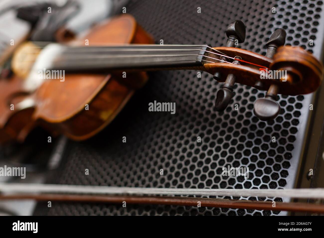 Detail of a violin, musical instrument, dark background, top view Stock ...
