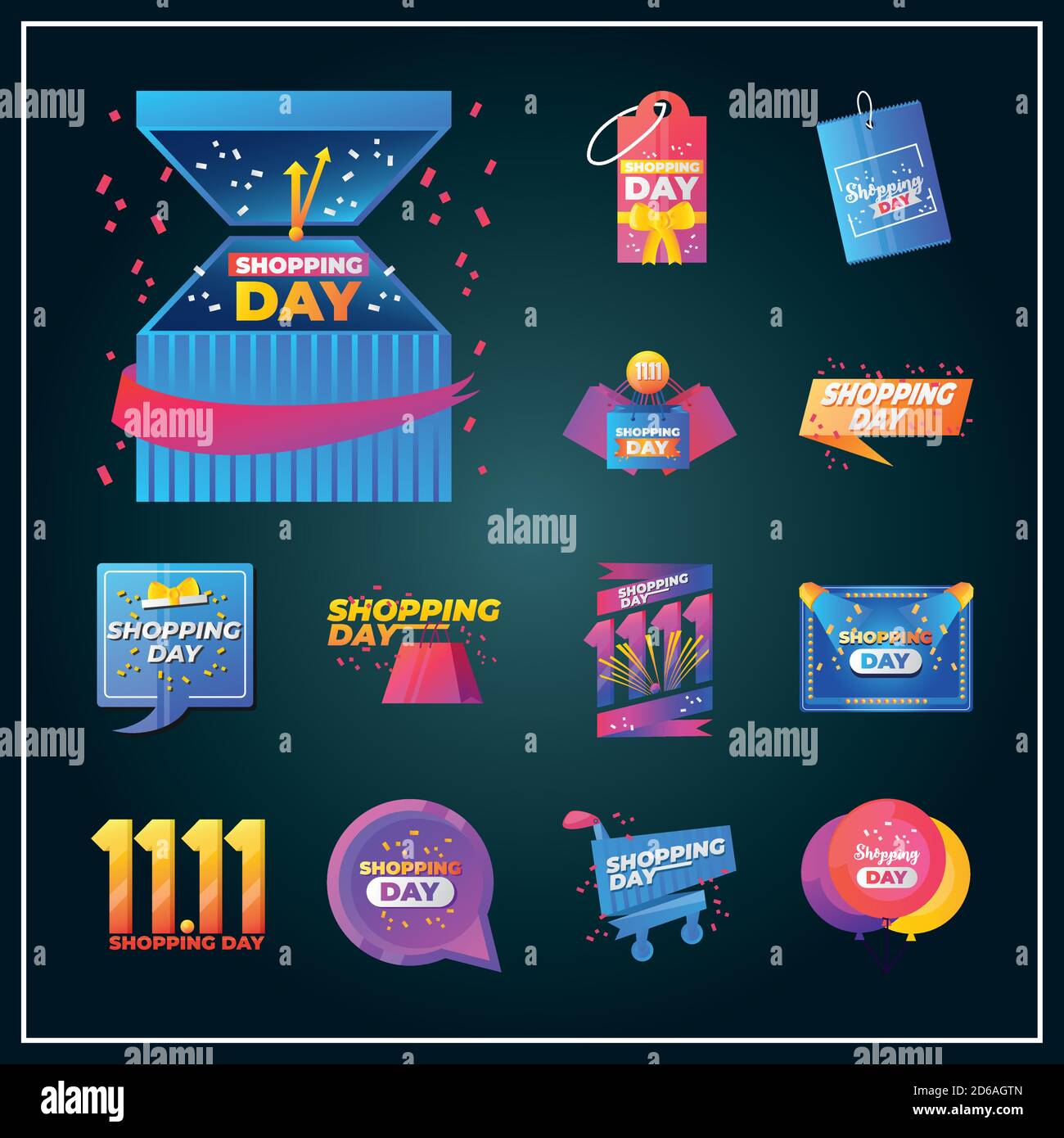 shopping day, collection icons creative special offer marketing vector ...
