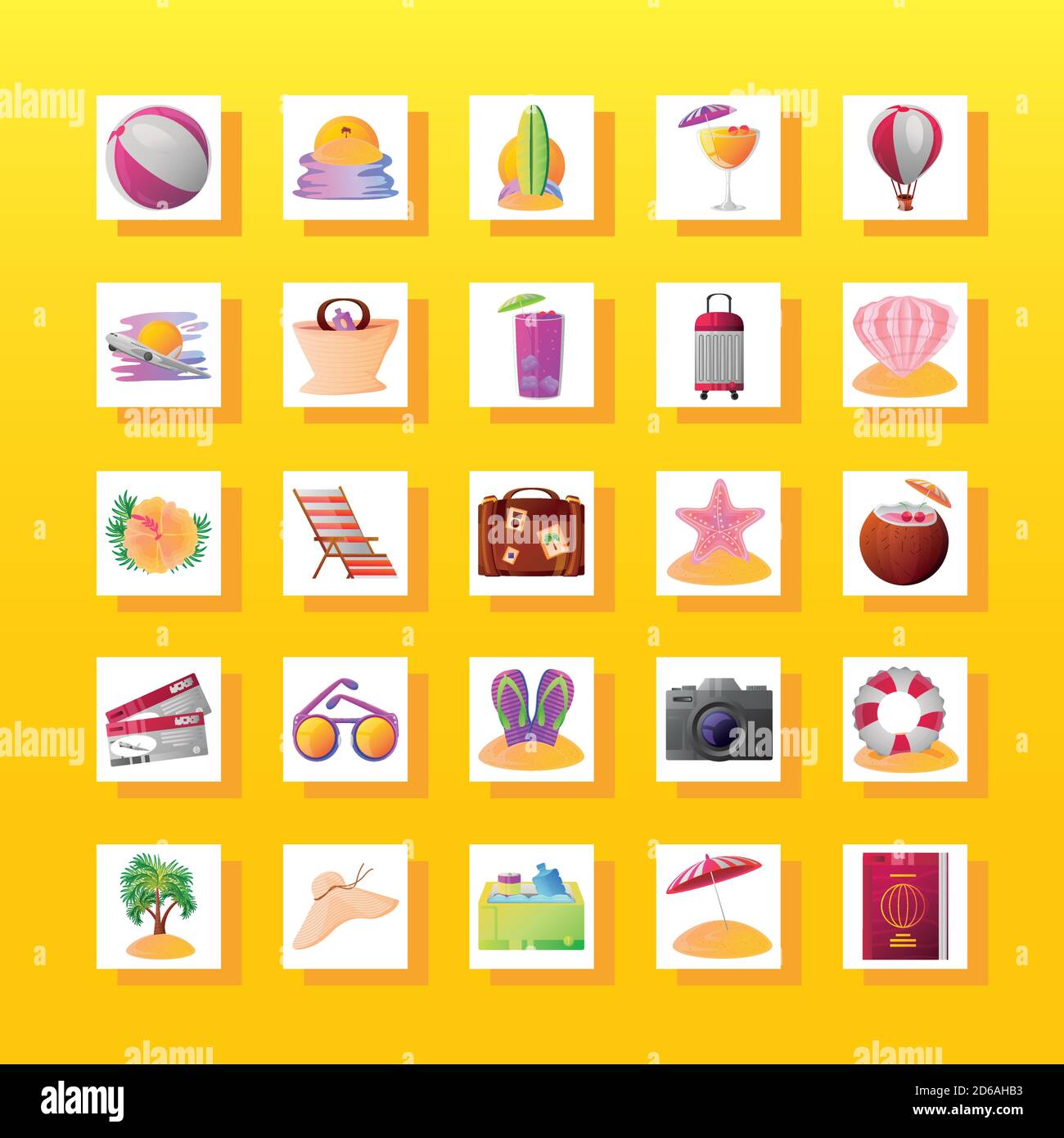 summer vacation travel, set related tourism relaxing, icons with shadow ...